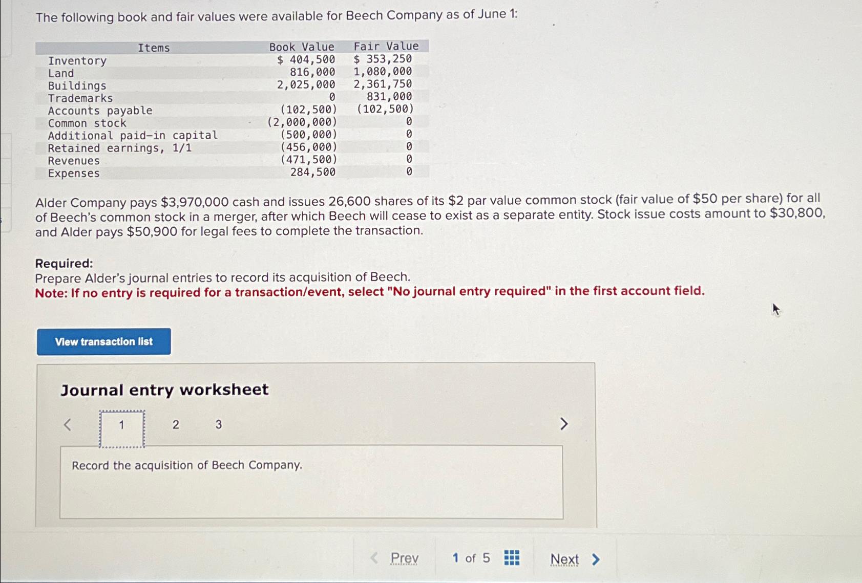 Solved The following book and fair values were available for | Chegg.com