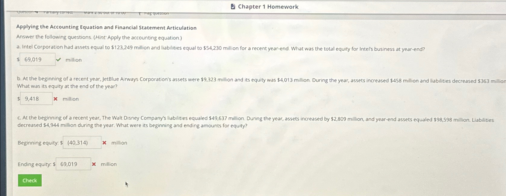 Solved Chapter 1 ﻿HomeworkApplying the Accounting Equation | Chegg.com