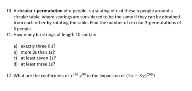 Solved 10. A circular r-permutation of n people is a seating | Chegg.com