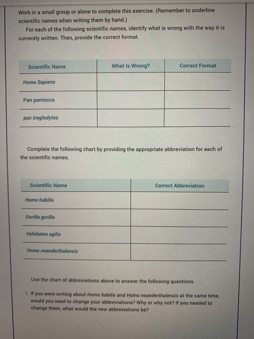Solved Work in a small group or alone to complete this | Chegg.com