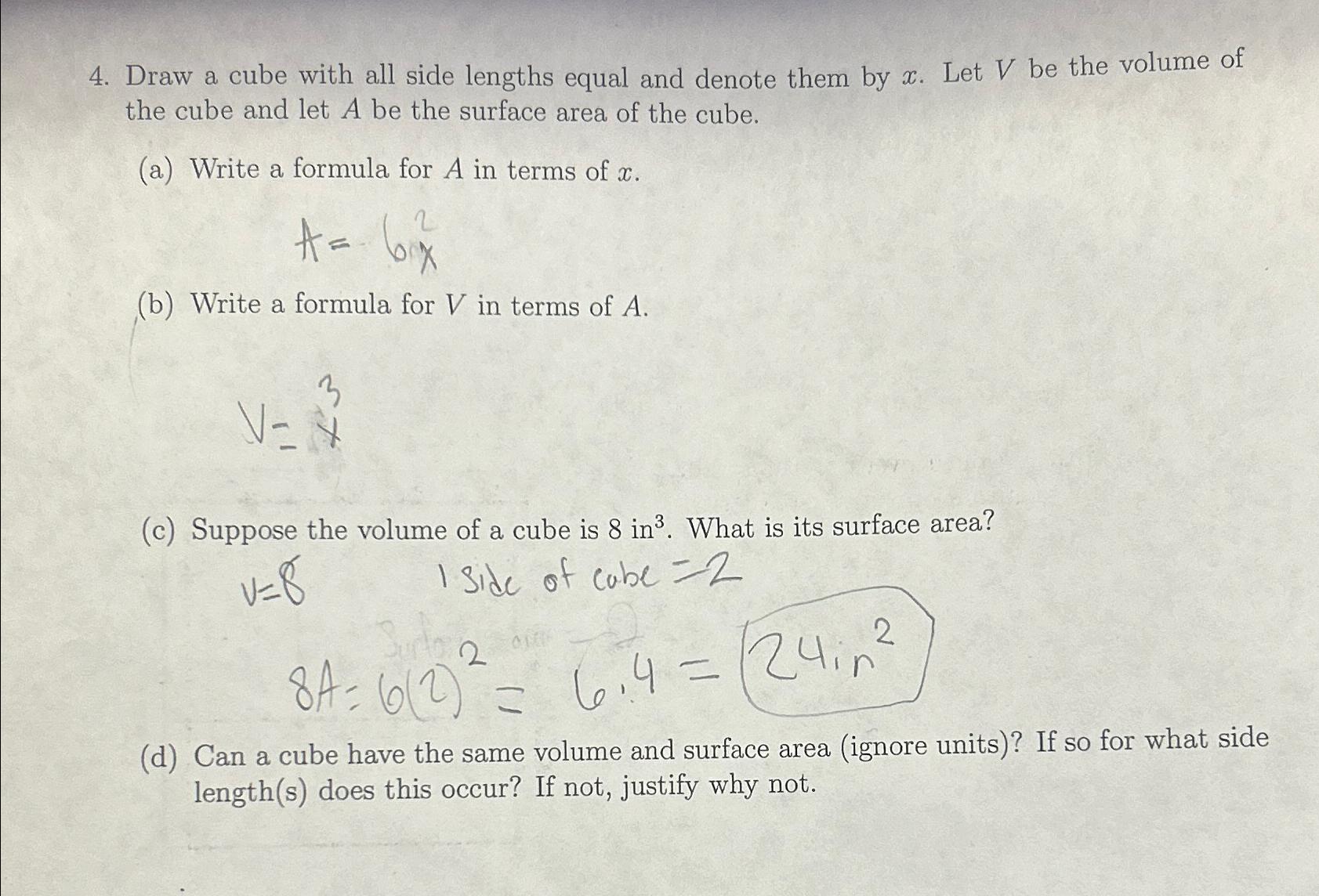 Solved Draw a cube with all side lengths equal and denote | Chegg.com