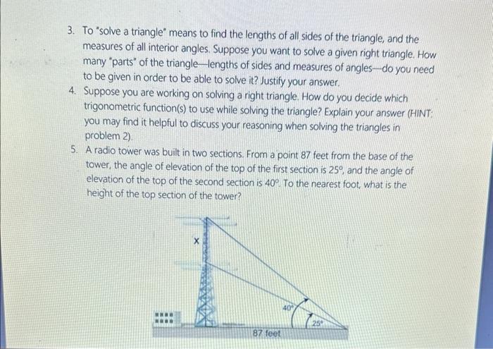 3. To "solve a triangle" means to find the lengths of | Chegg.com