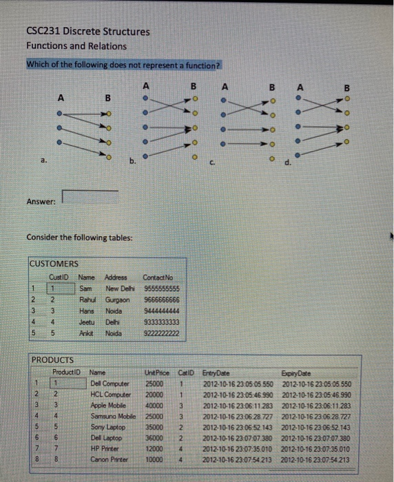 Solved CSC231 Discrete Structures Functions and Relations | Chegg.com