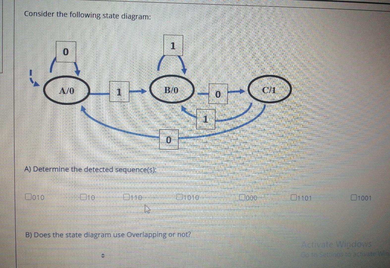 Solved Consider the following state diagram: Ö- A/0 B/0 C/1 | Chegg.com