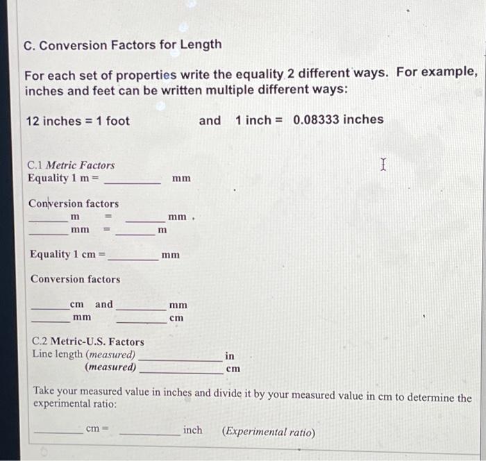 C. Conversion Factors for Length For each set of | Chegg.com