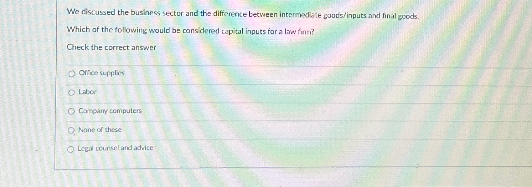 Solved We discussed the business sector and the difference | Chegg.com