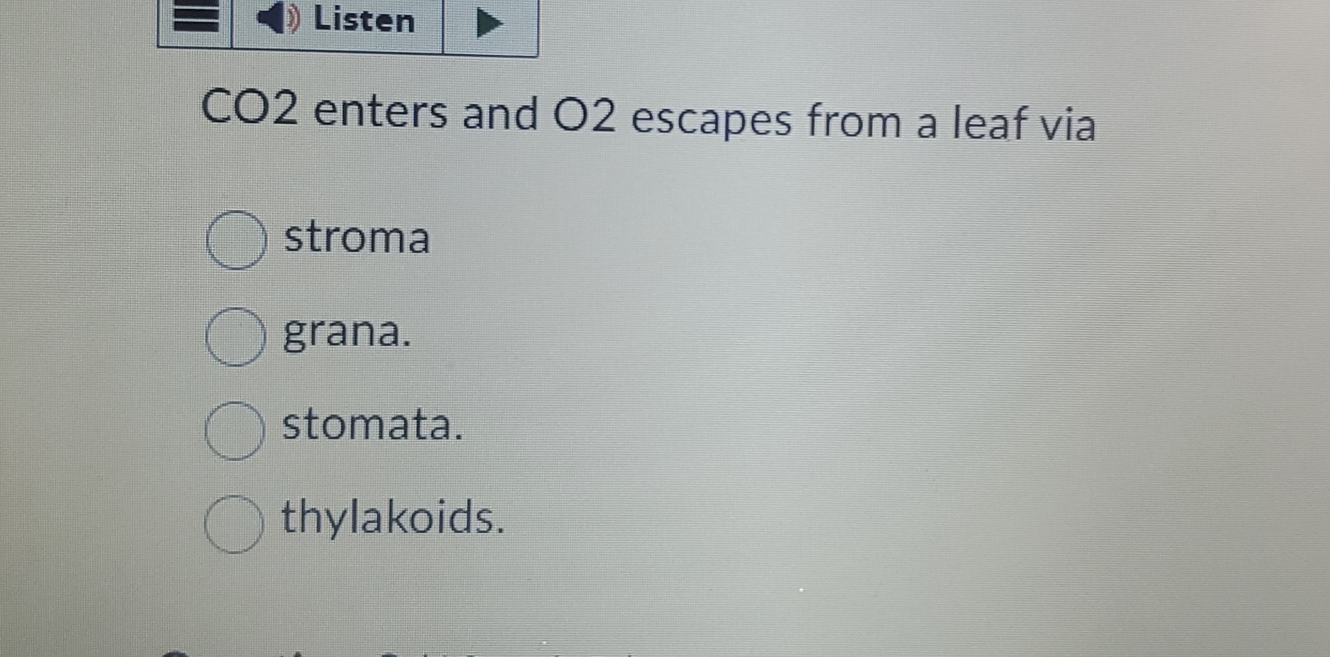 Solved CO2 ﻿enters and O2 ﻿escapes from a leaf | Chegg.com
