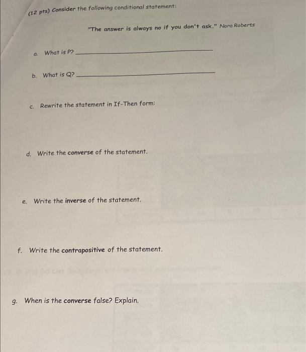 Solved (12 pts) Consider the following conditional | Chegg.com
