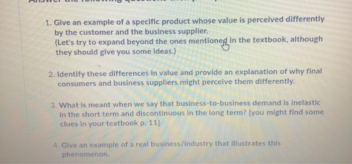 Solved 1. Give an example of a specific product whose value | Chegg.com