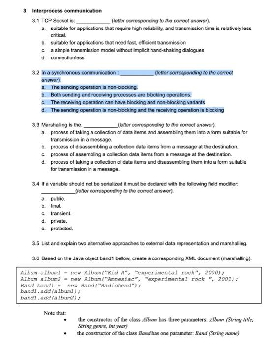 Solved 3 Interprocess Communication 3 1 Tcp Socket Is