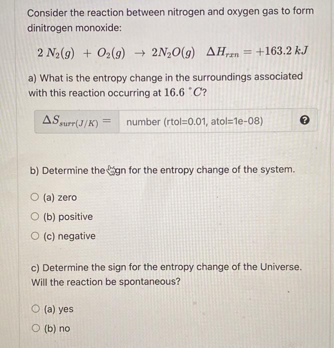 Solved Consider the reaction between nitrogen and oxygen gas | Chegg.com