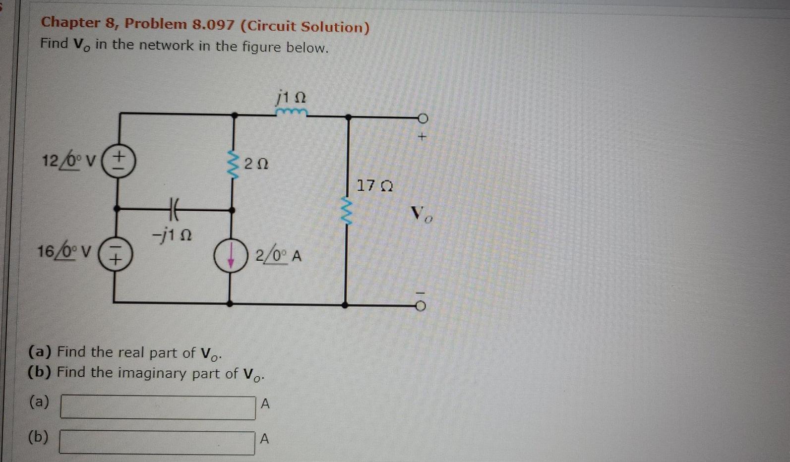 Solved Chapter 8, Problem 8.097 (Circuit Solution) Find Vo | Chegg.com