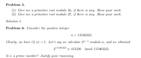 Solved Problem 5. (1) Give me a primitwe root modulo 16, if | Chegg.com