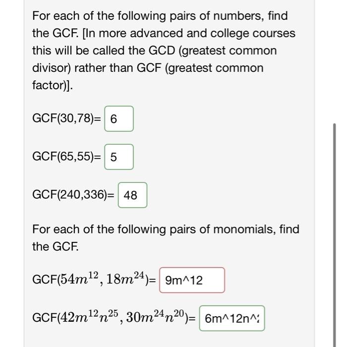 Solved For each of the following pairs of numbers, find the | Chegg.com