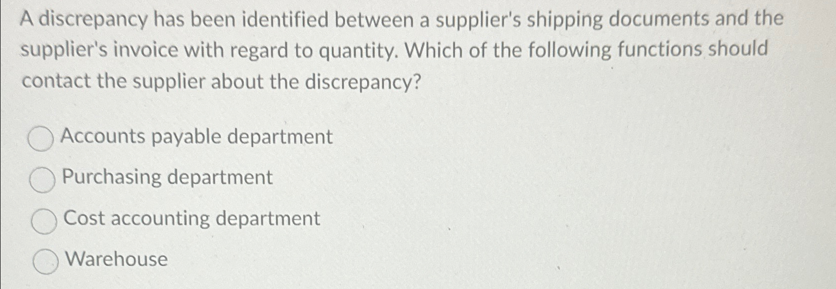 Solved A discrepancy has been identified between a | Chegg.com