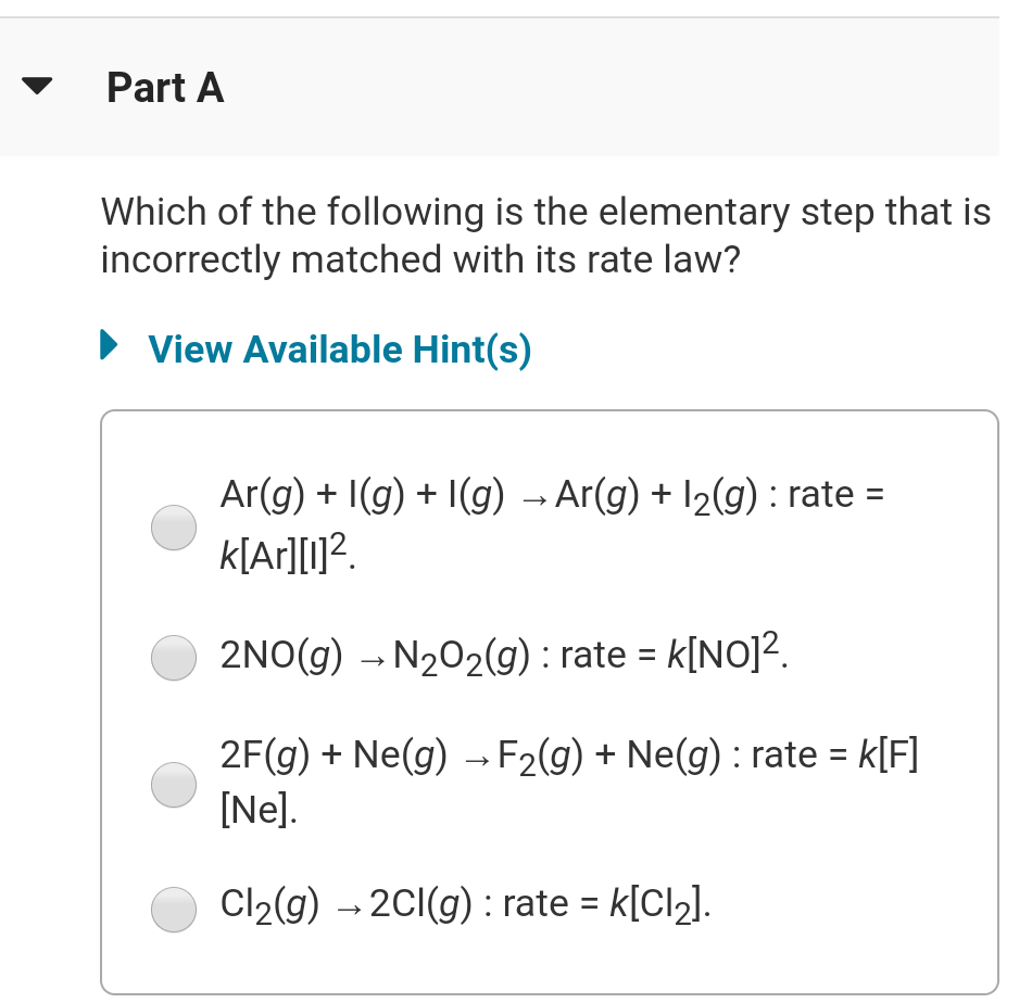 Solved Part A Which of the following is the elementary step | Chegg.com