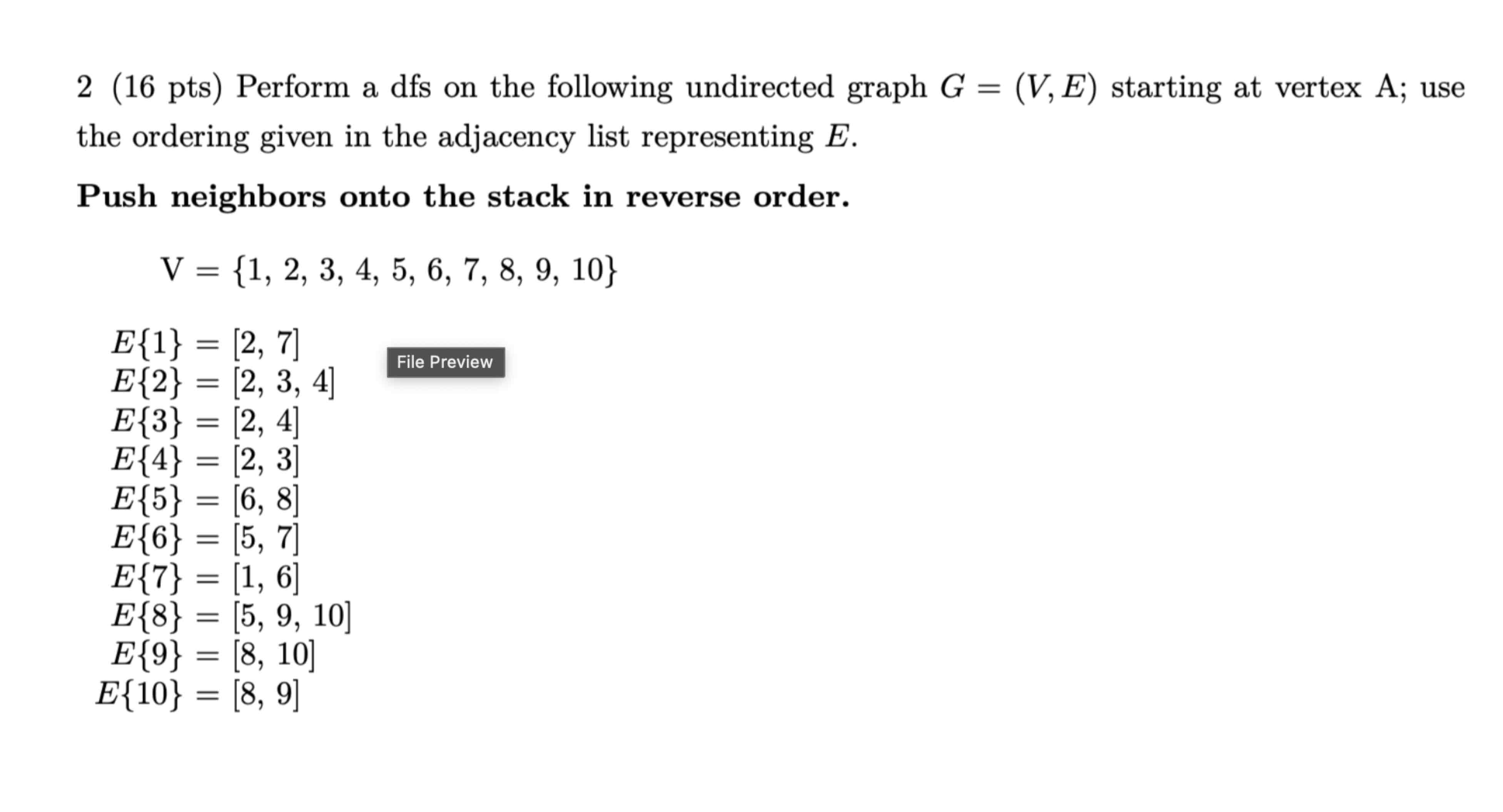 Solved 2 (16 ﻿pts) ﻿Perform a dfs on the following | Chegg.com