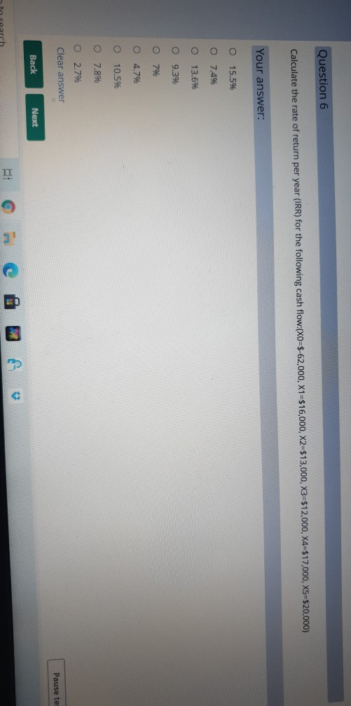 Solved Question 6 Calculate the rate of return per year | Chegg.com