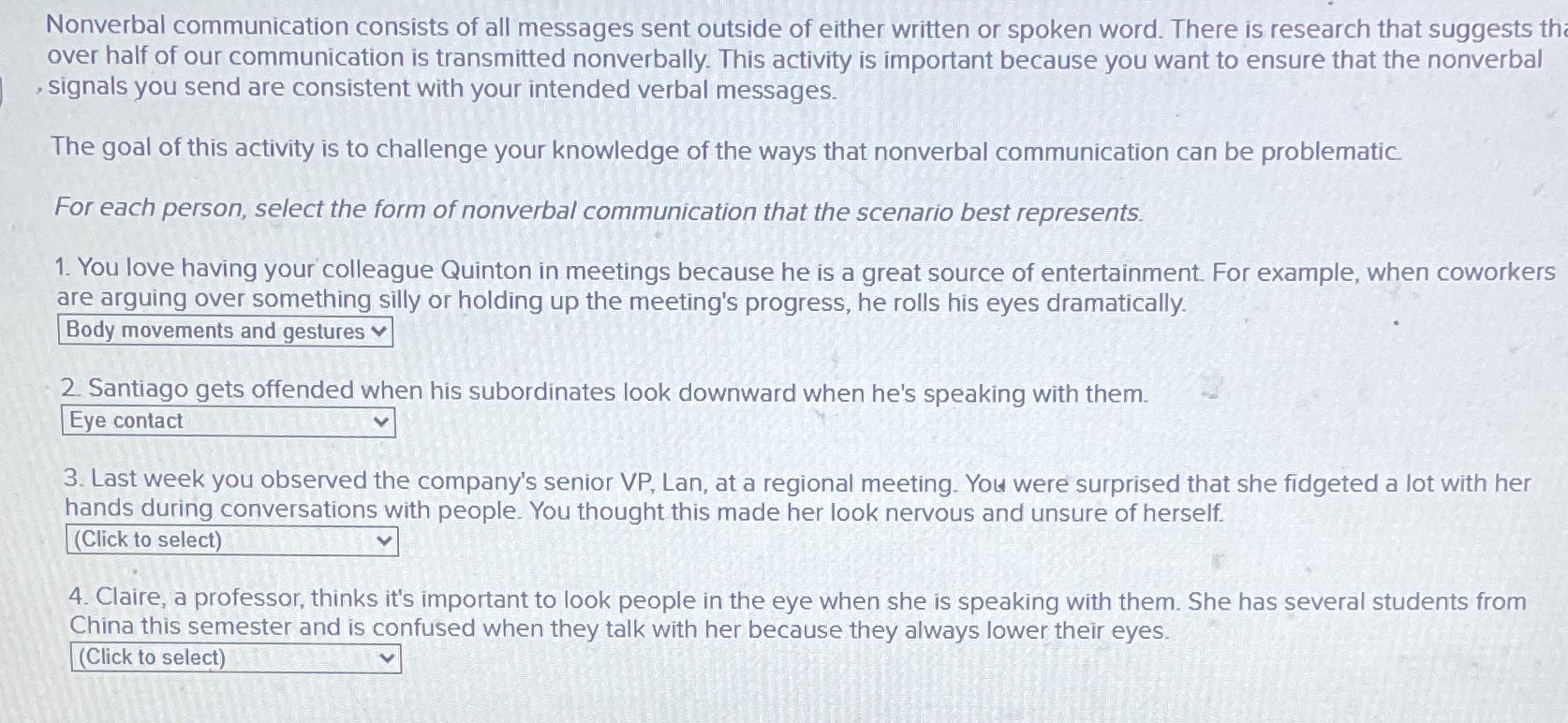 Solved Nonverbal communication consists of all messages sent | Chegg.com