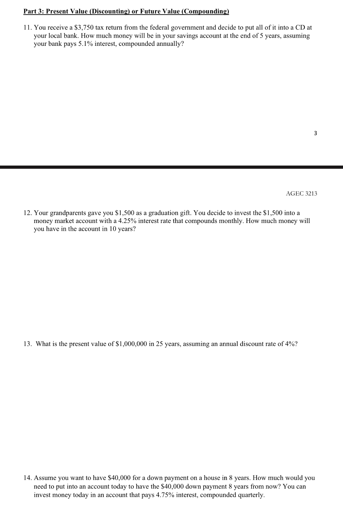 Solved Part 3: Present Value (Discounting) ﻿or Future Value | Chegg.com