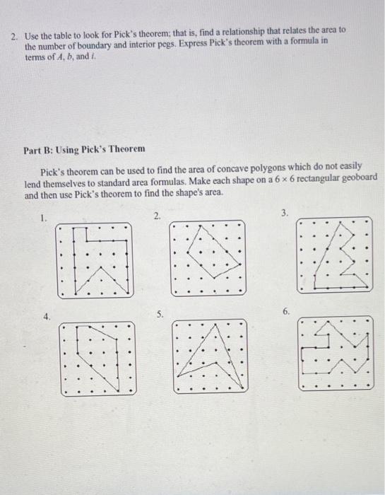 Solved Purpose: Students use a geoboard to discover Pick's | Chegg.com