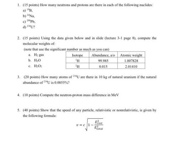 Solved 1. (15 points) How many neutrons and protons are | Chegg.com