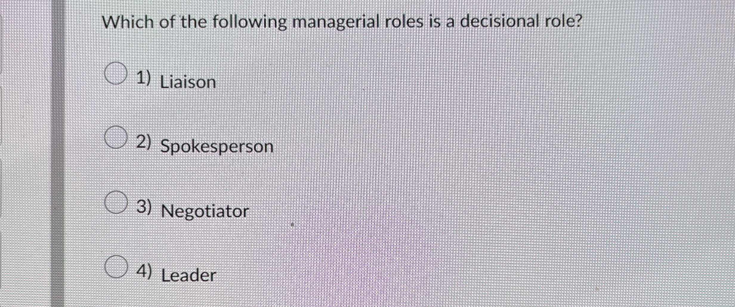 Solved Which of the following managerial roles is a | Chegg.com