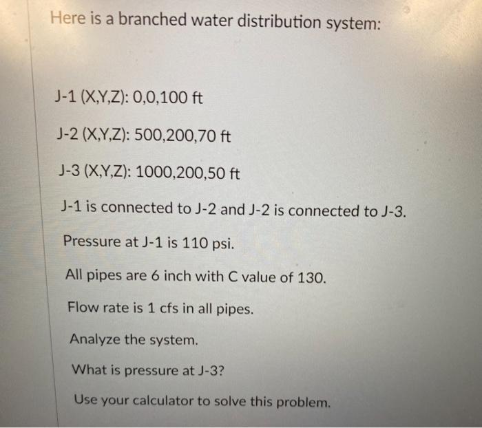 Solved Here is a branched water distribution system: | Chegg.com