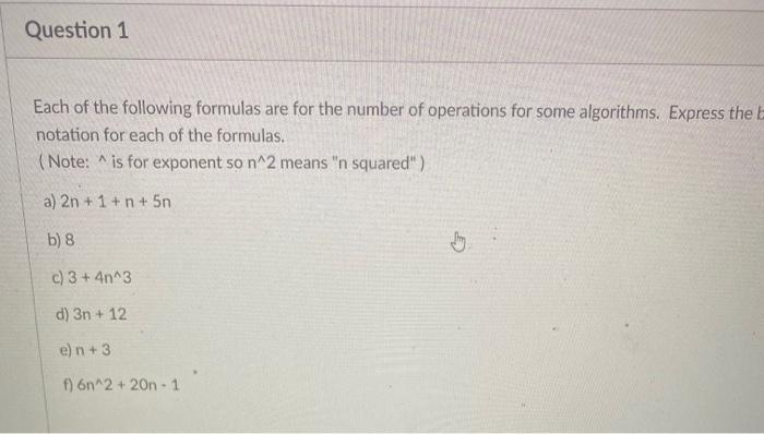 Solved Question 1 Each of the following formulas are for the | Chegg.com