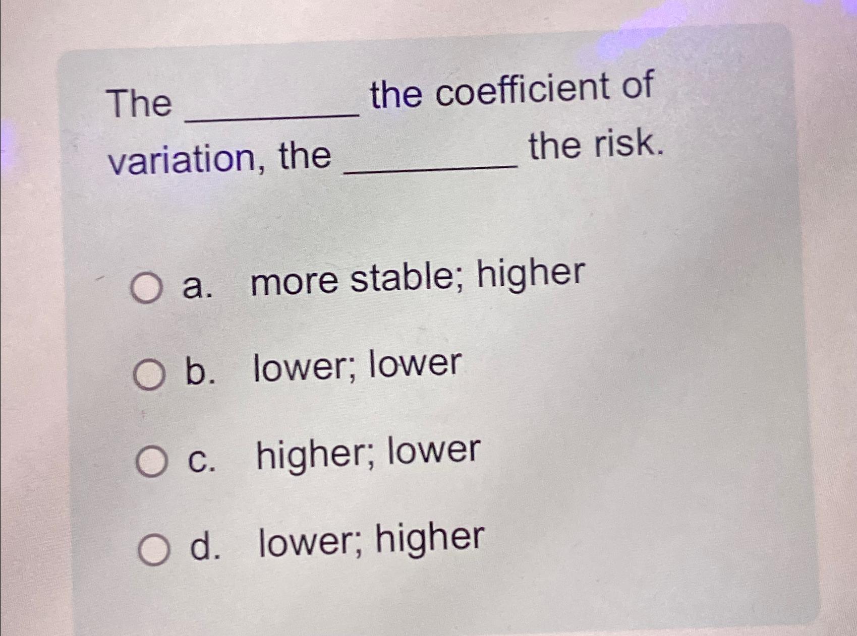 Solved The the coefficient of variation, the the risk.a. | Chegg.com