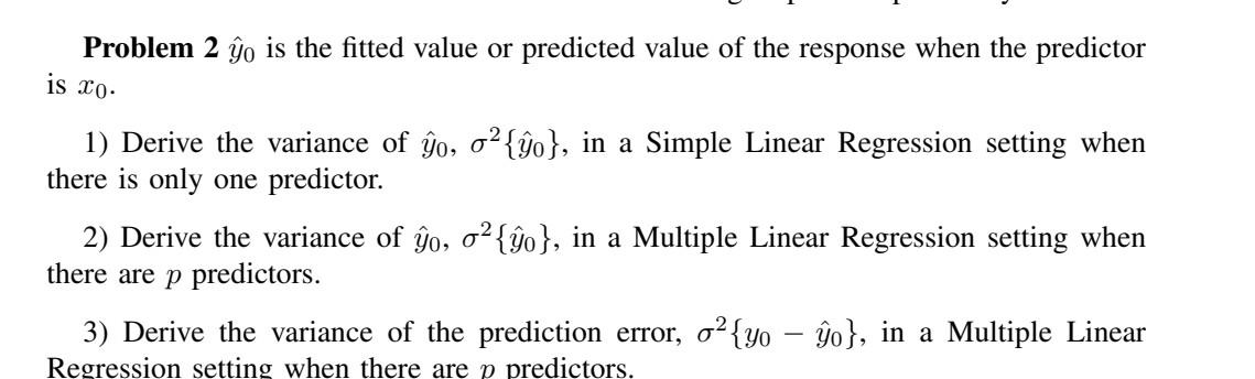 Solved Problem 2y^0 is the fitted value or predicted value | Chegg.com