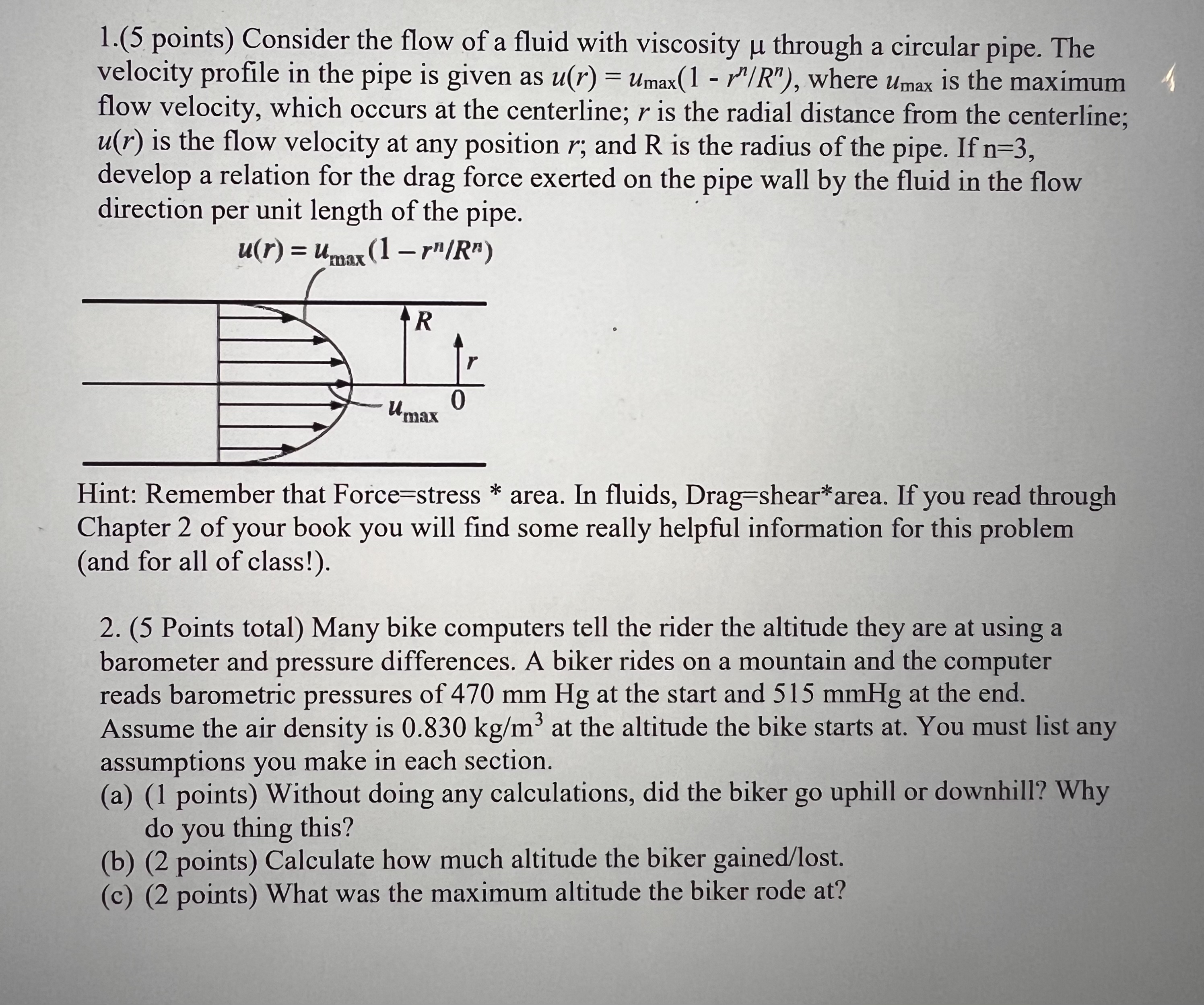 Solved 1.(5 ﻿points) ﻿Consider the flow of a fluid with | Chegg.com