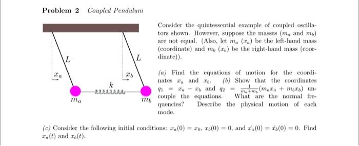 Solved Problem 2 Coupled Pendulum Consider the | Chegg.com