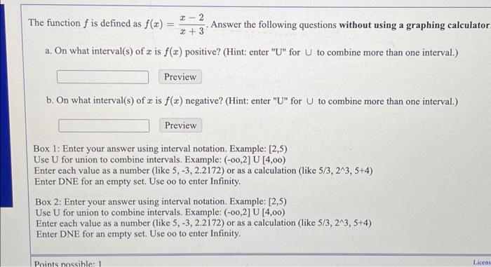 Solved The function f is defined as f(x)=x+3x−2. Answer the | Chegg.com