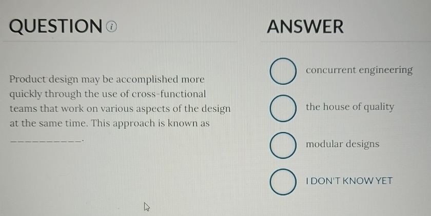 Solved QUESTIONProduct design may be accomplished more | Chegg.com
