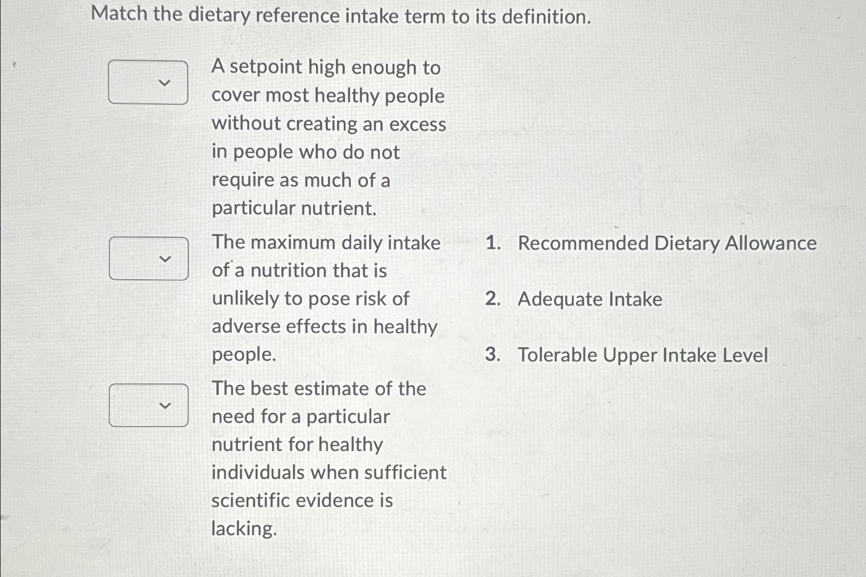 Solved Match the dietary reference intake term to its | Chegg.com