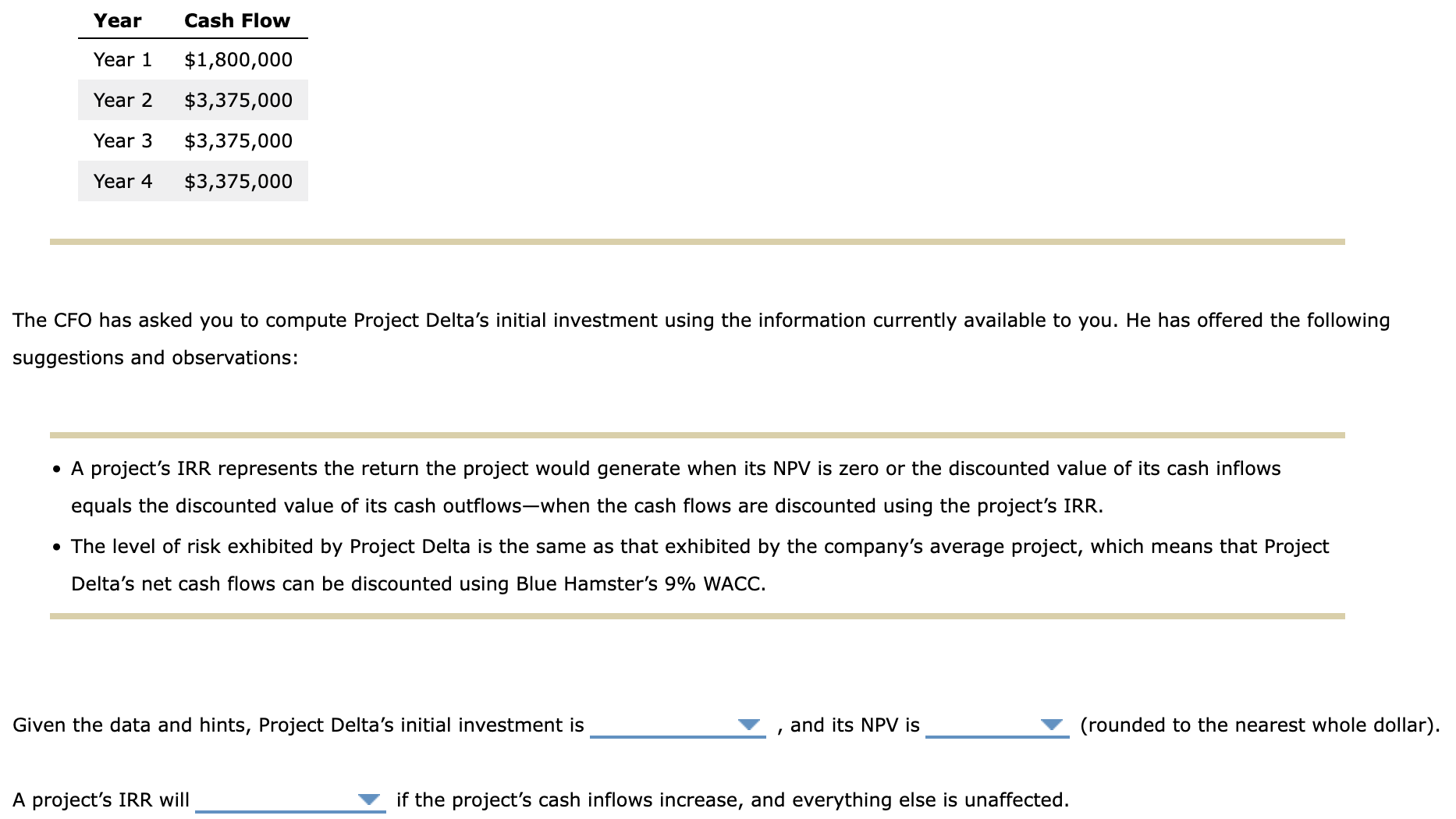 Solved he net present value (NPV) ﻿and internal rate of | Chegg.com