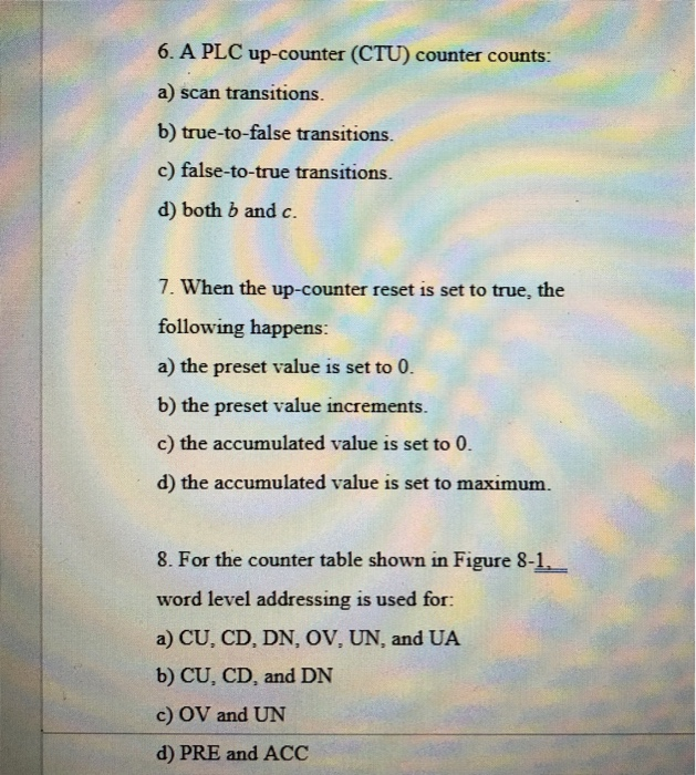 6. A PLC up-counter (CTU) counter counts: a) scan | Chegg.com