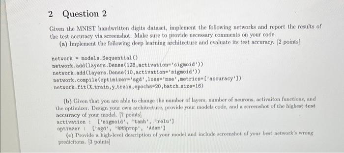 Solved 2 Question 2 Given the MNIST handwritten digits | Chegg.com