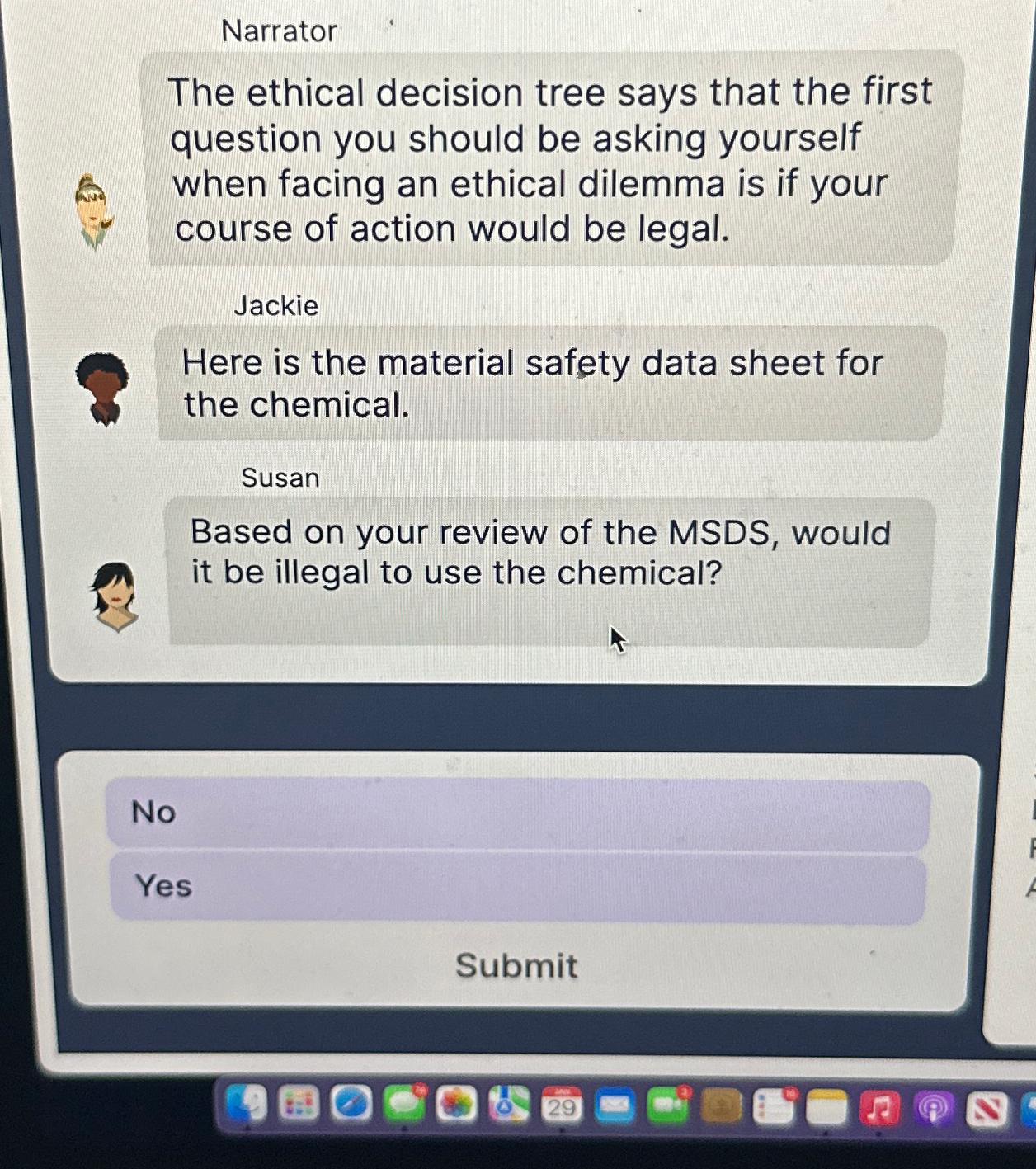 Solved NarratorThe ethical decision tree says that the first | Chegg.com