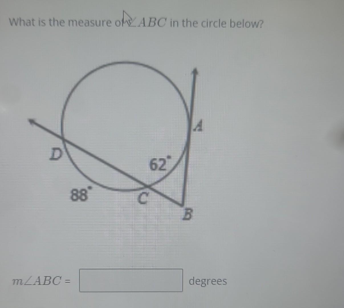 Solved What is the measure on ABC in the circle below? | Chegg.com