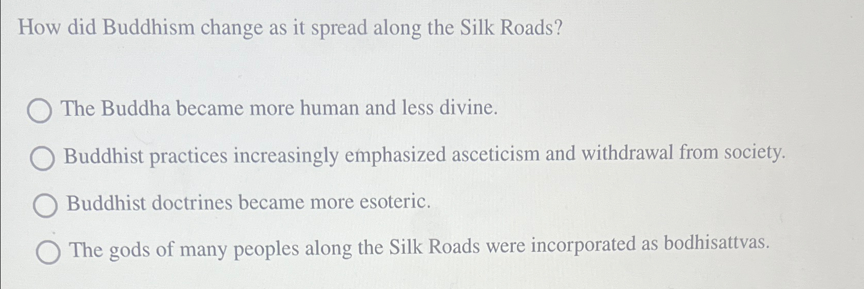 Solved How did Buddhism change as it spread along the Silk | Chegg.com