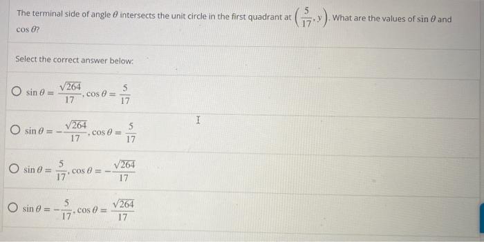 Solved The terminal side of angle intersects the unit circle | Chegg.com