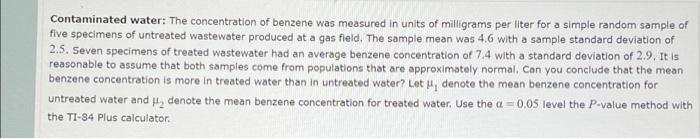 Solved Contaminated water: The concentration of benzene was | Chegg.com