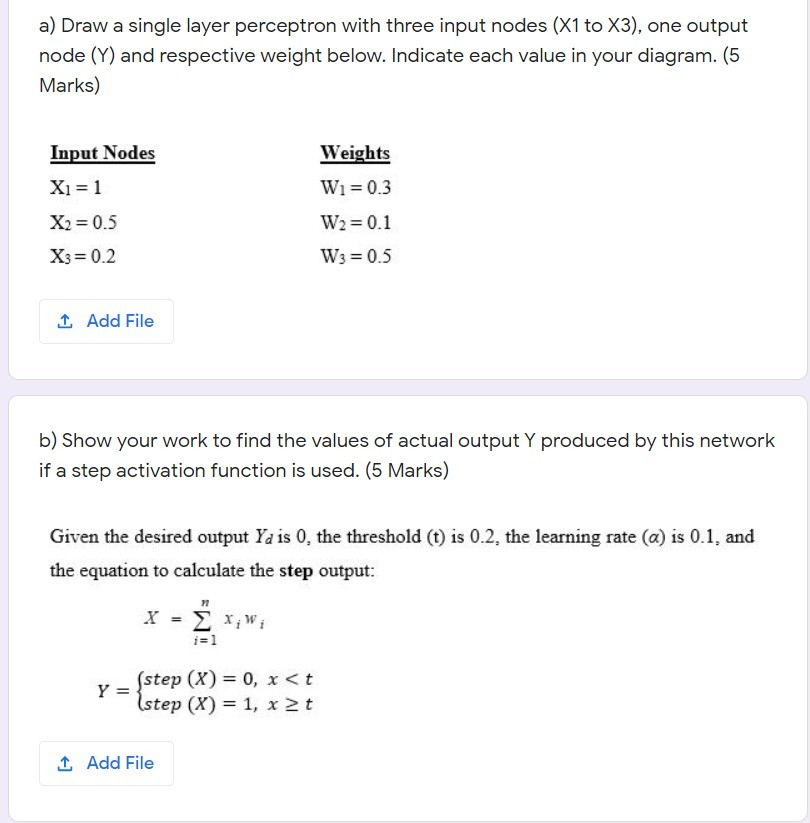 Solved a) Draw a single layer perceptron with three input | Chegg.com