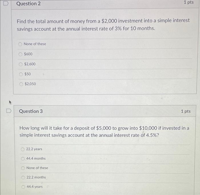 Solved Question 2 1 pts Find the total amount of money from | Chegg.com