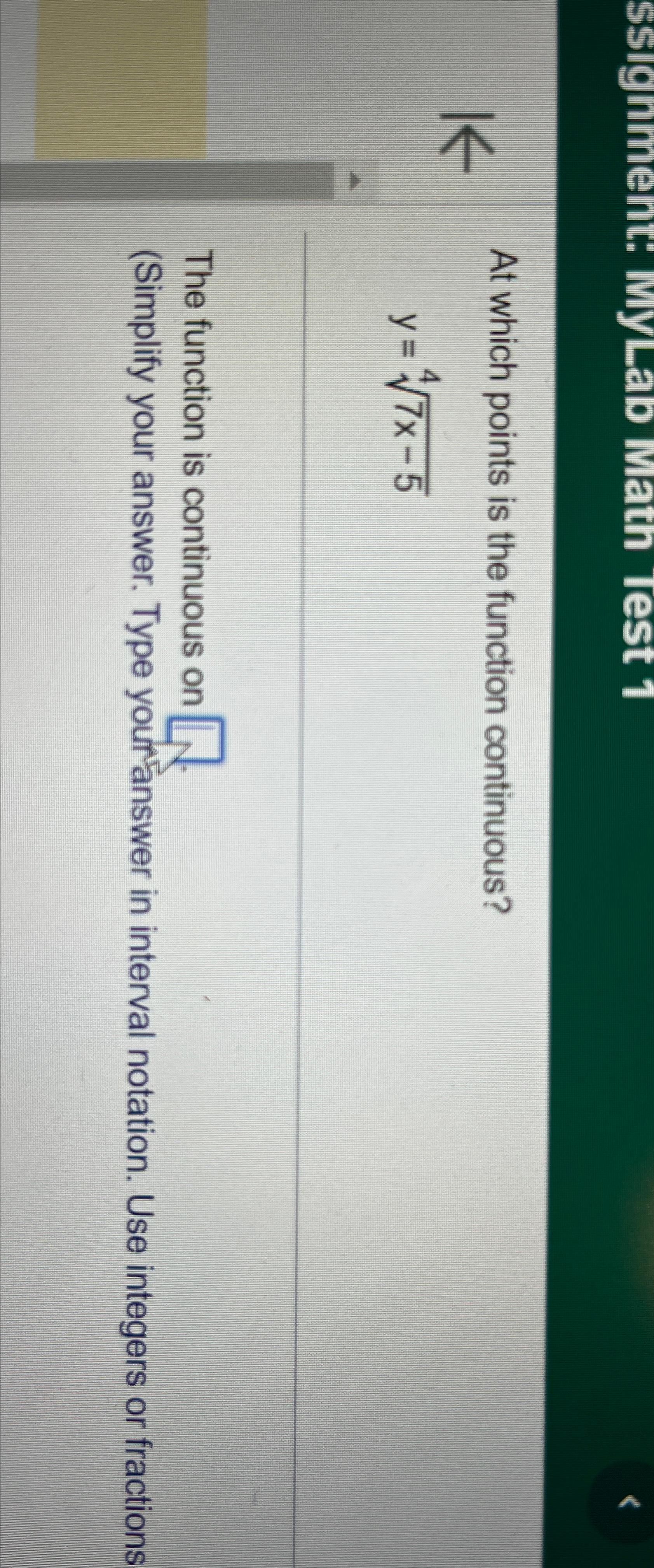 Solved At which points is the function continuous?y=7x-54The | Chegg.com
