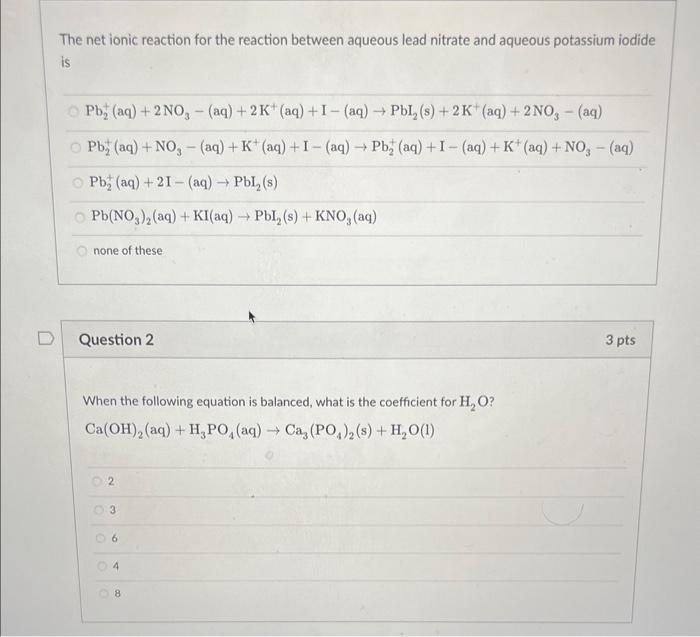 Solved The net ionic reaction for the reaction between | Chegg.com