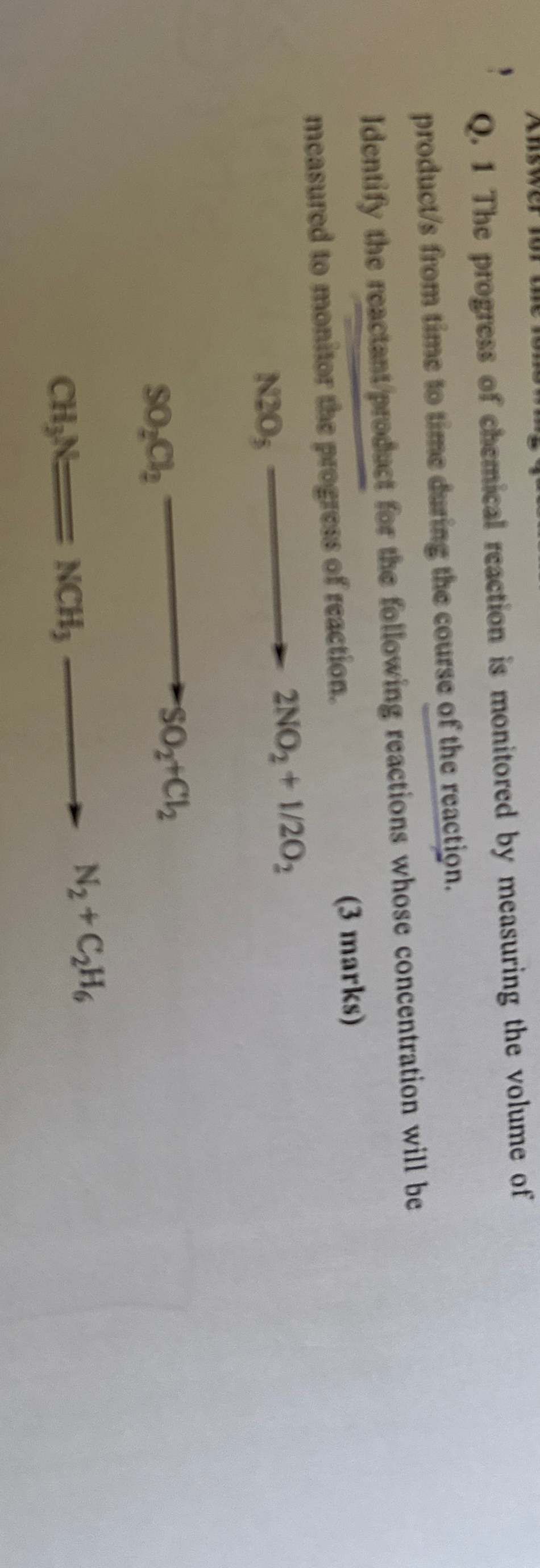Solved Q. 1 ﻿The progress of chemical reaction is monitored | Chegg.com