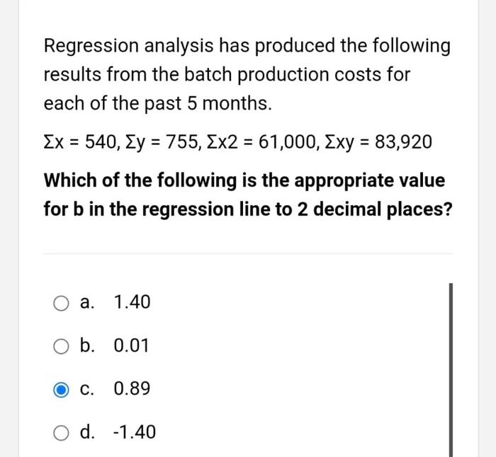 Solved Regression analysis has produced the following | Chegg.com
